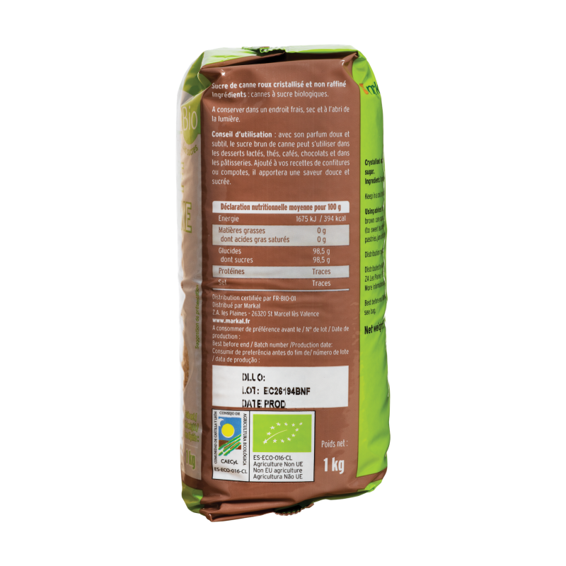 Sucre Brun de Canne, (1kg), Vrac BIO, Markal