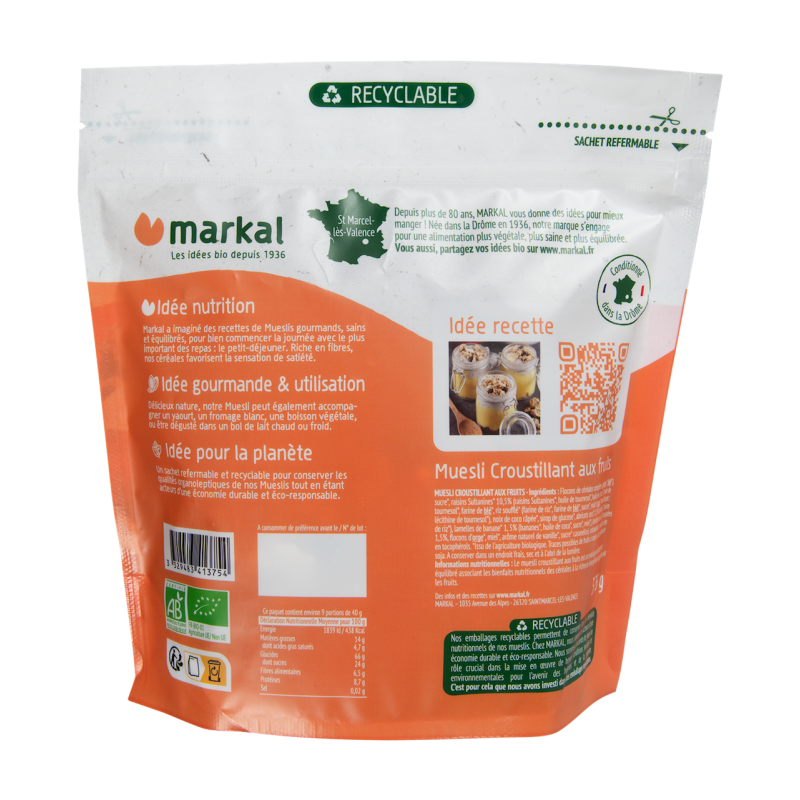 Muësli Croustillant aux Fruits Bio, (375g), Vrac BIO, Markal