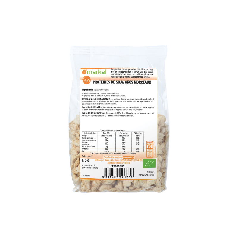 Protéines de Soja BIO - Gros morceaux, (175g), vrac BIO, Markal