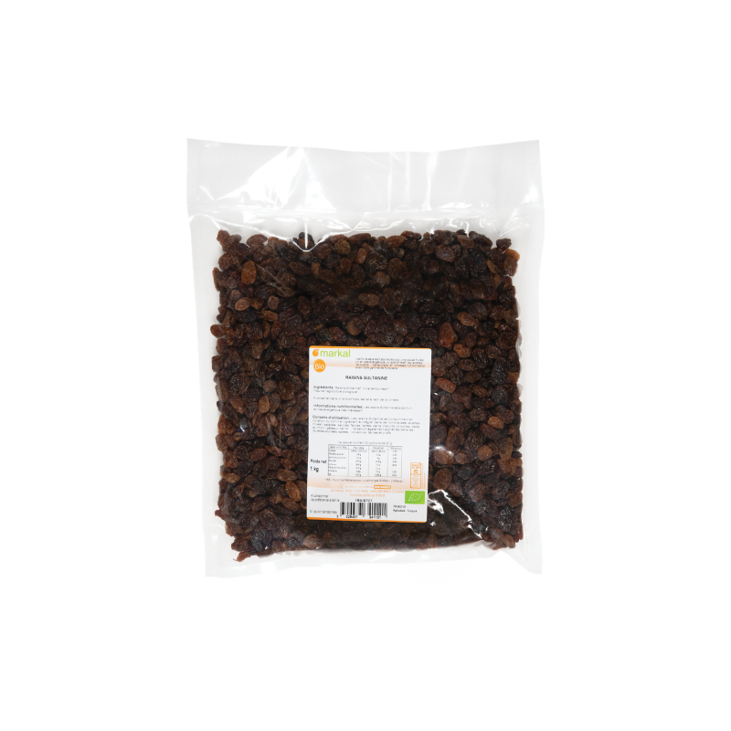 Biosudis - Raisin sultanine BIO vrac, 6 sachets de 1 kg.