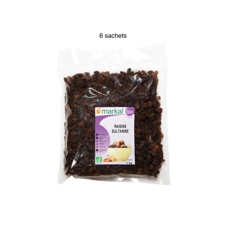 Biosudis - Raisin sultanine BIO vrac, 6 sachets de 1 kg.